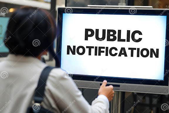 PUBLIC NOTIFICATION Word Text on Tv Screen Stock Illustration - Illustration of government ...