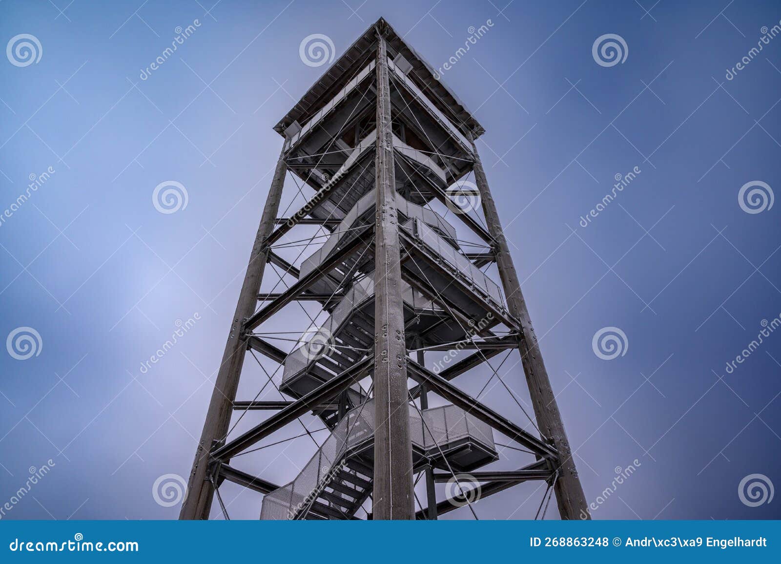 A Public Observation Tower Made of Wood and Steel in Winter Covered in ... A Public Observation Tower Made of Wood and Steel in Winter Covered in ...
