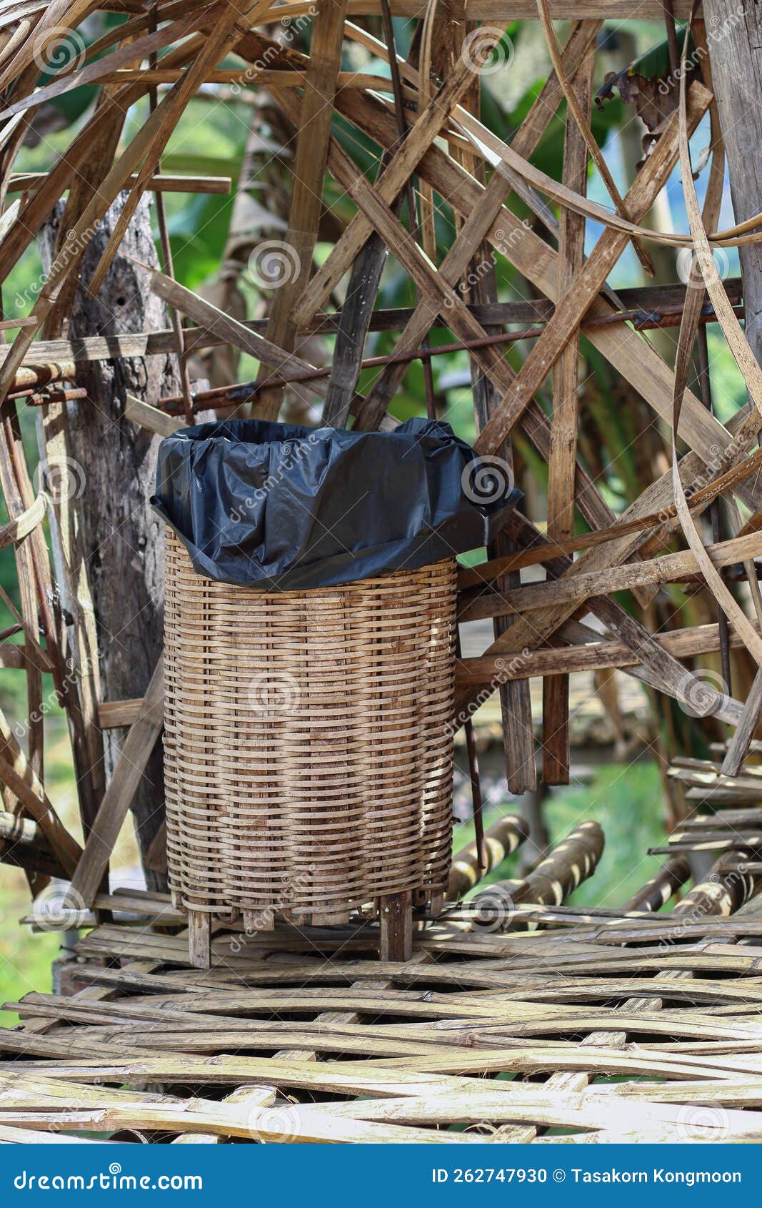 Public Open Basket Bin with Black Plastic Bag Stock Photo - Image of ...