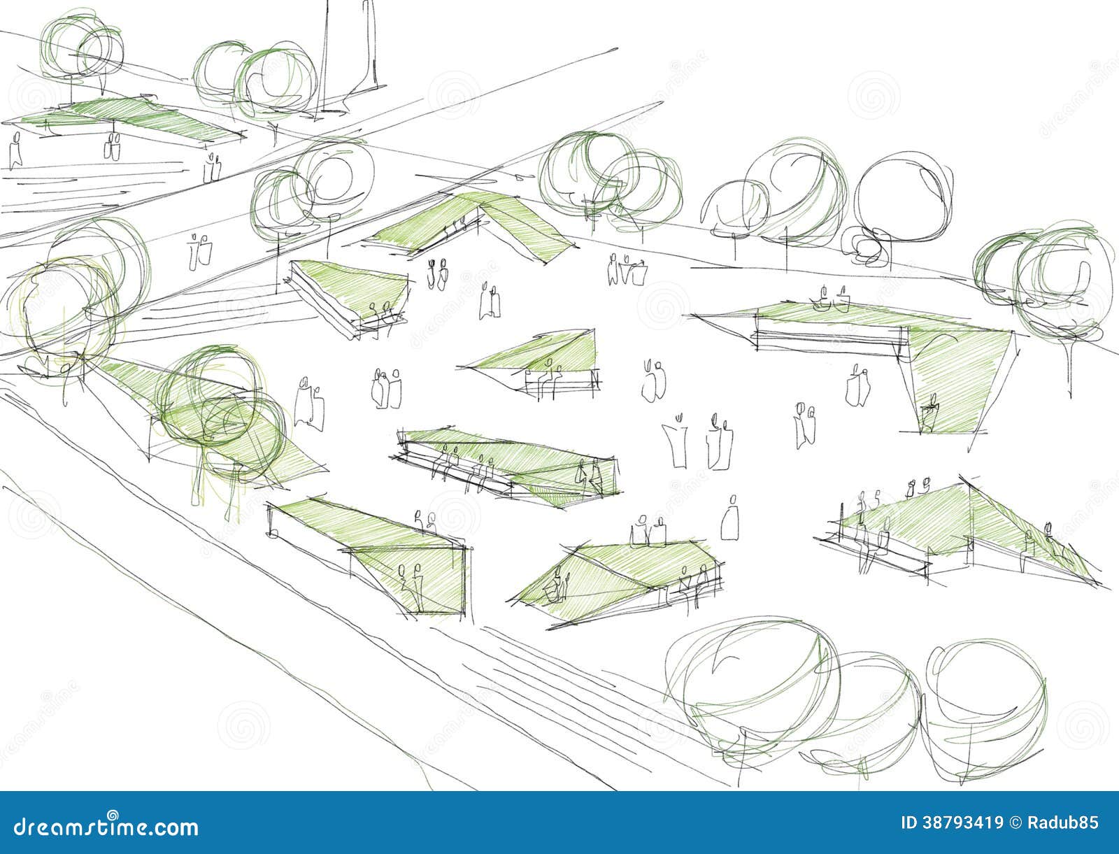 Public Park Architectural Sketch Stock Illustration - Image: 38793419