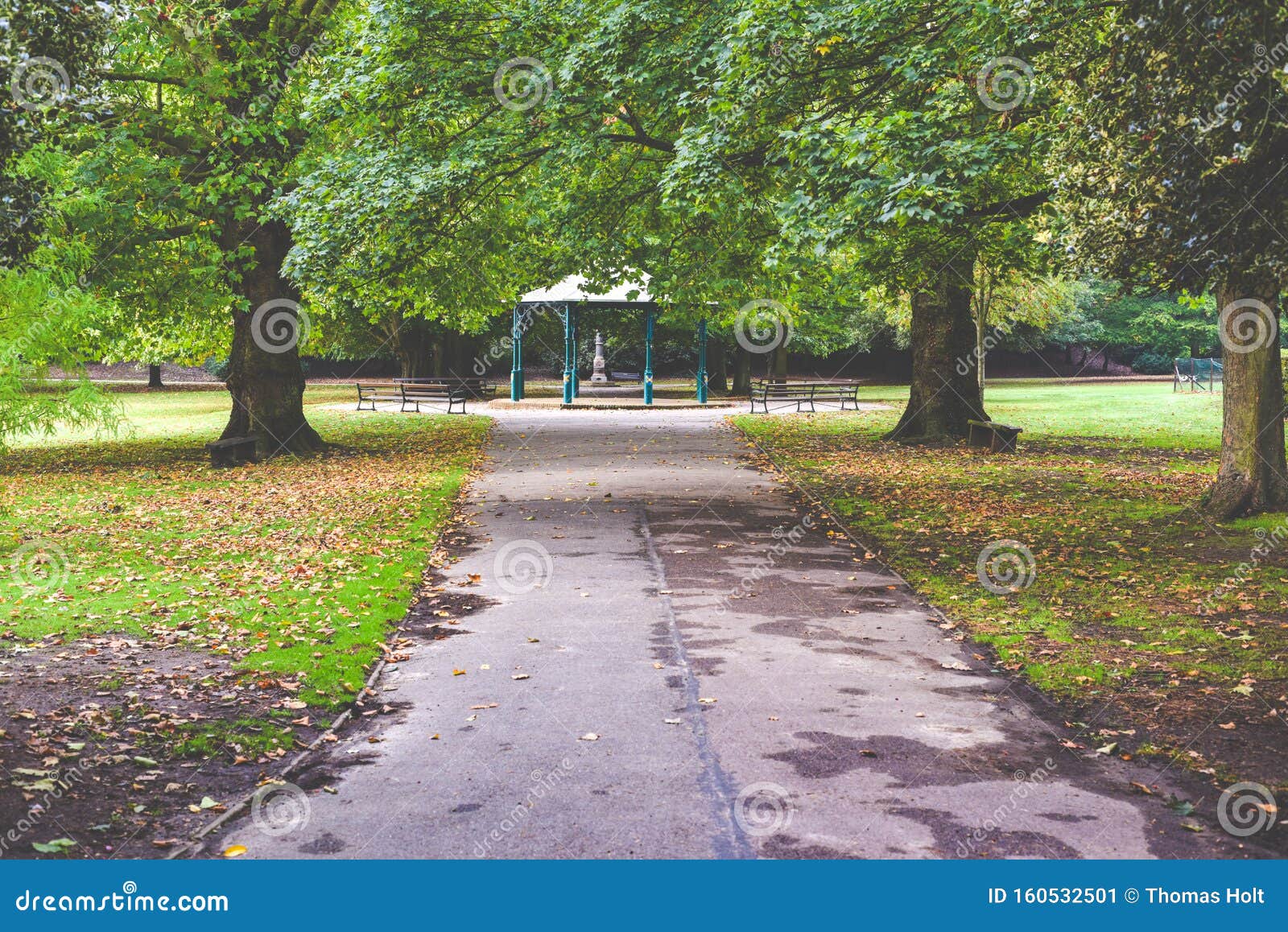 Public Park with Avenue Path Lined with Trees in Centre of Shot Stock ...