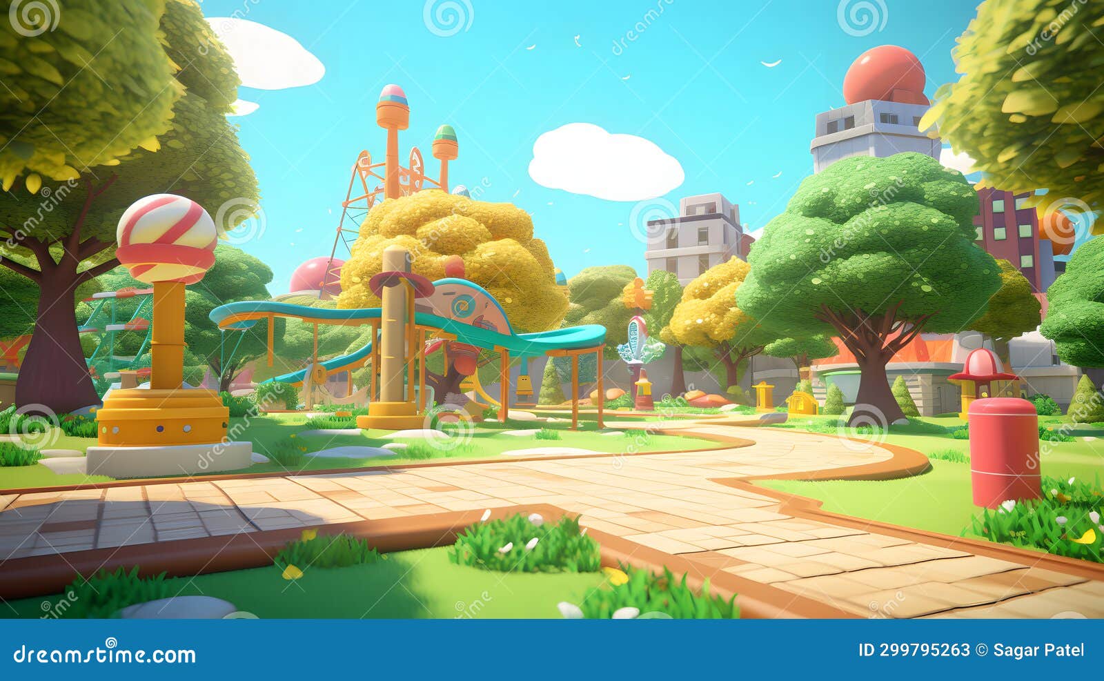 Public Park 3d Cartoon Style Stock Image - Image of street, cartoon ...