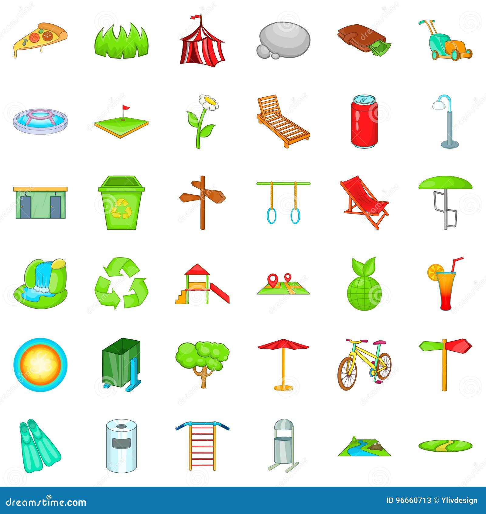 Public Park Icons Set, Cartoon Style Stock Vector - Illustration of ...
