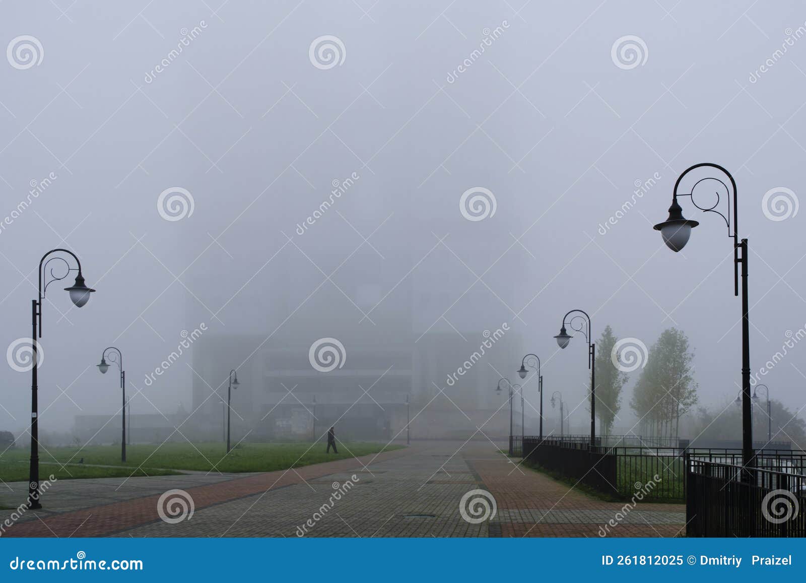 Public Park and Silhouette Tall Building in Fog Stock Image - Image of ...