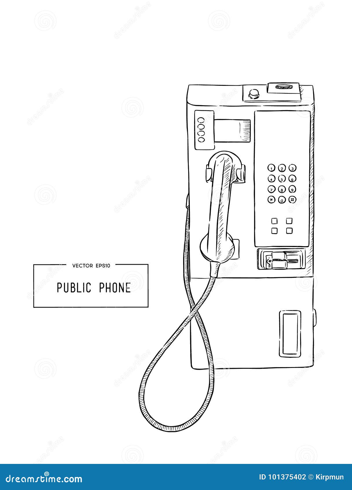 Public Phone Hand Draw Sketch Vector. Stock Vector - Illustration of ...