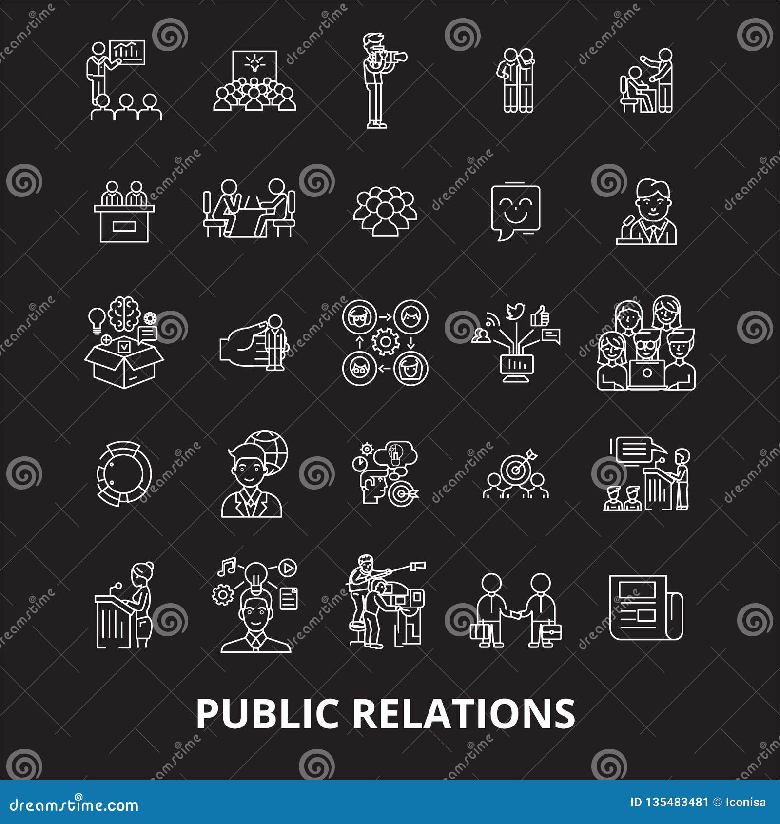 Public Relations Editable Line Icons Vector Set on Black Background ... Public Relations Editable Line Icons Vector Set on Black Background ...