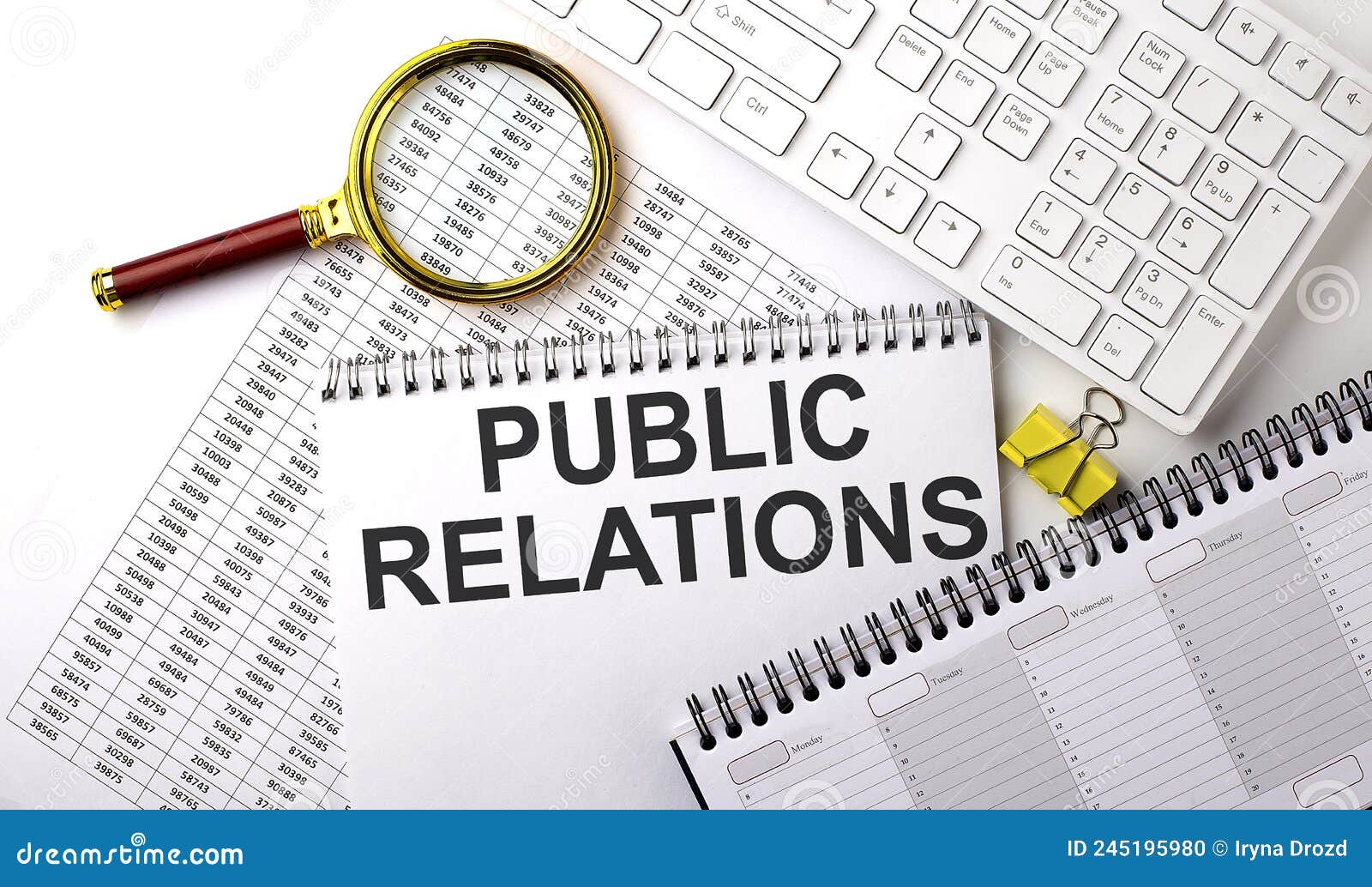 PUBLIC RELATIONS Text Written on a Notebook on Chart with Keyboard and ...