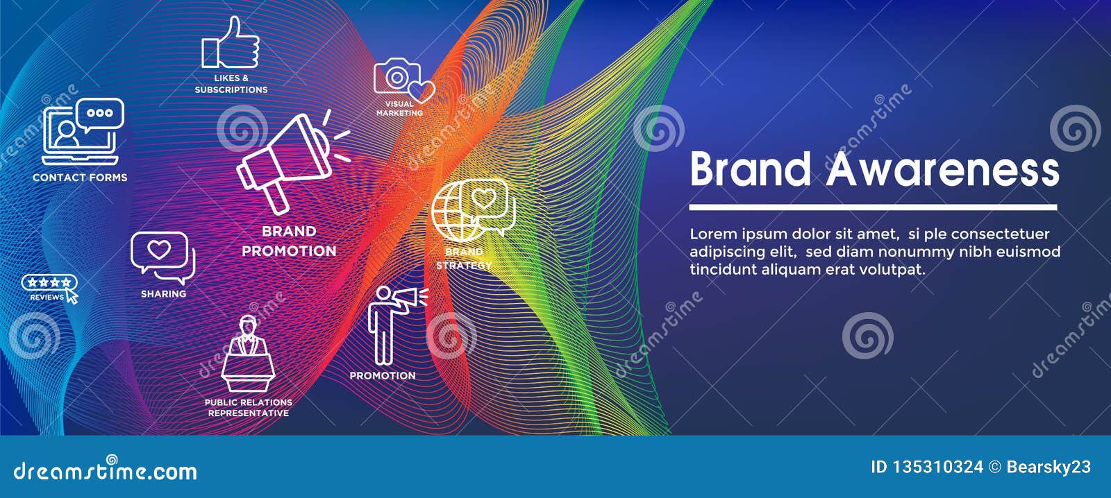 Brand Awareness Linear Icons Set. Recognition, Exposure, Visibility ...