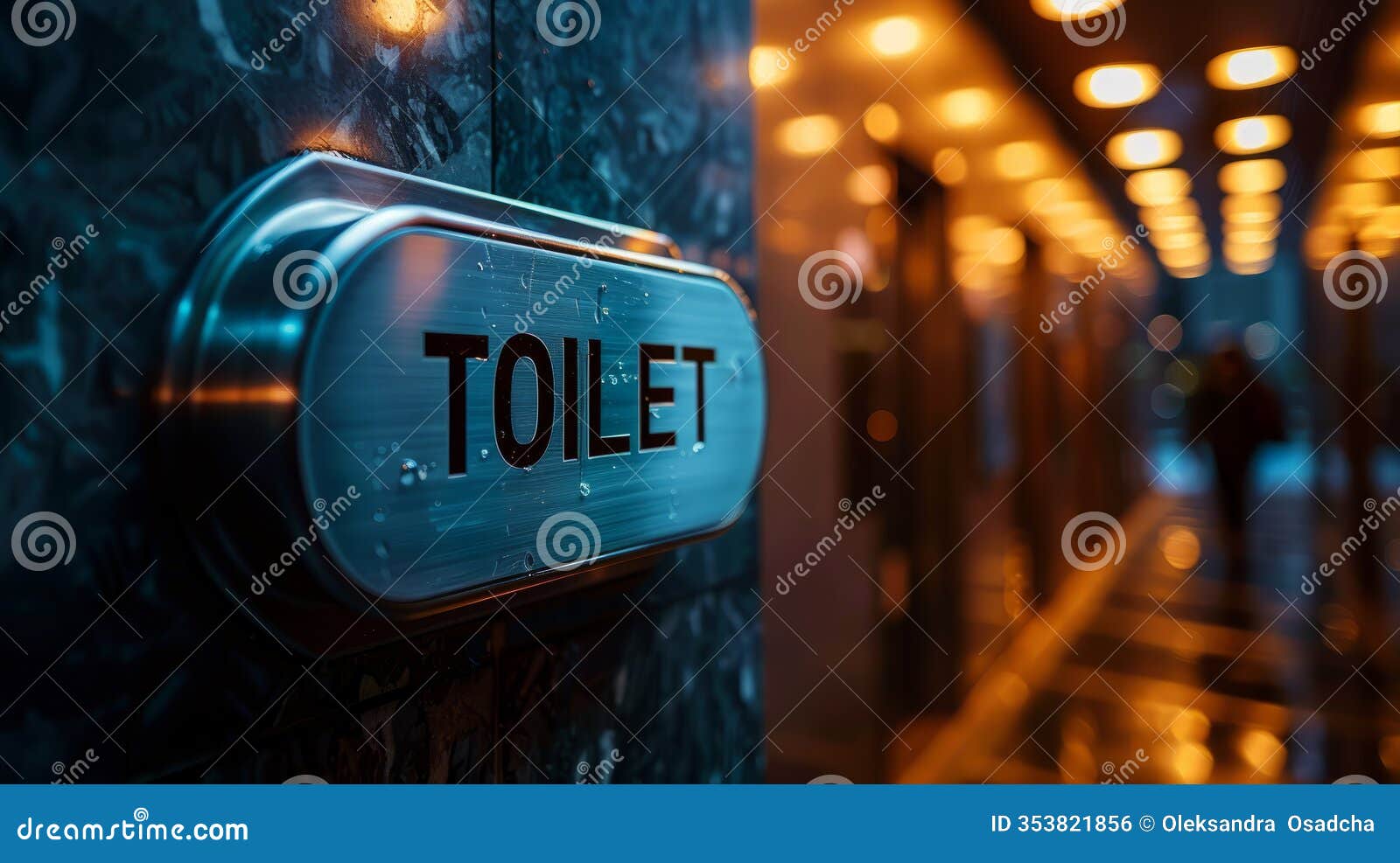 Public Restroom Sign in Hallway. Stock Photo - Image of reflective ...