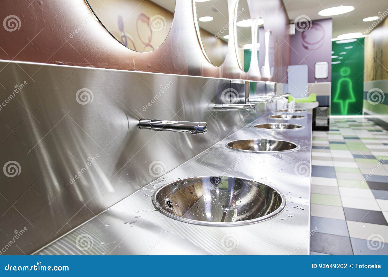 Public restrooms interior stock photo. Image of illumination - 93649202