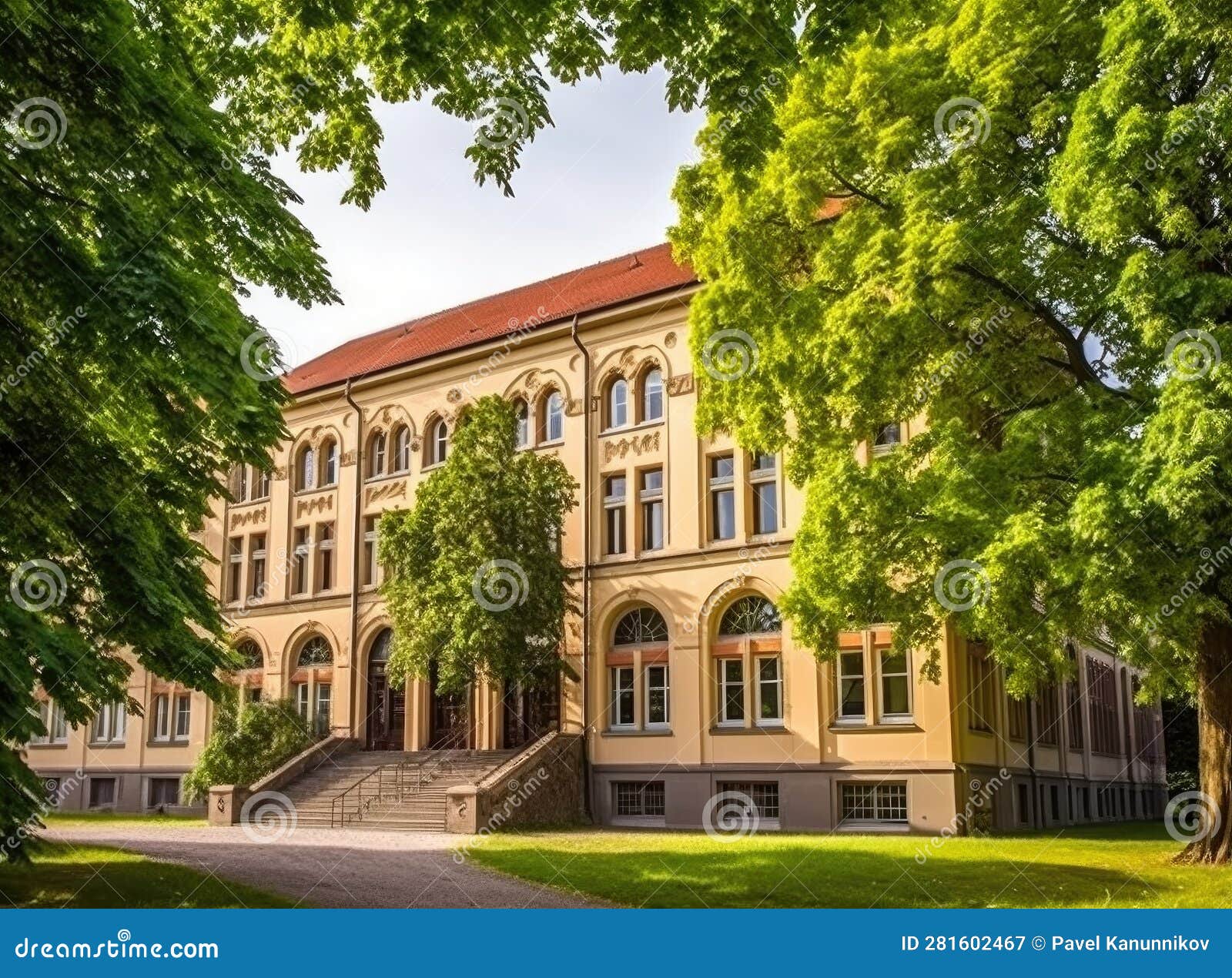 Public School Building. Exterior View of School Created with Generative ...
