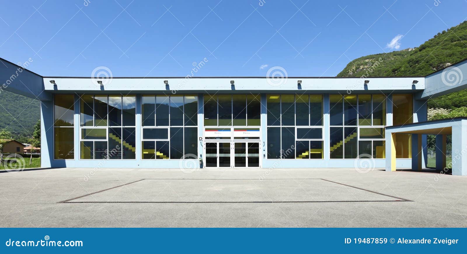 School Building Exterior Facade Windows Office Structure Stock ...