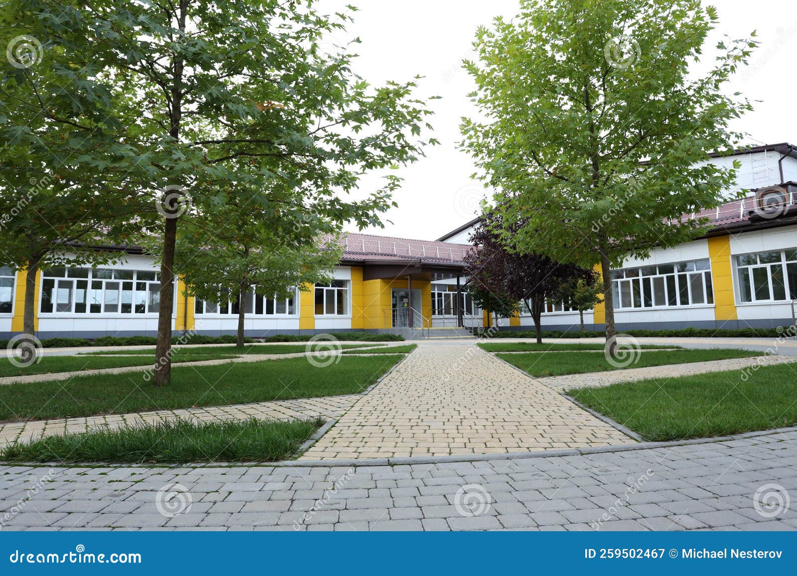 Public School Building. View from the Yard Stock Image - Image of ...