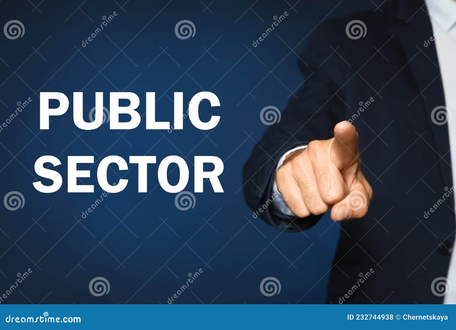 Public Sector. Businessman on Dark Blue Background, Closeup View Stock ...