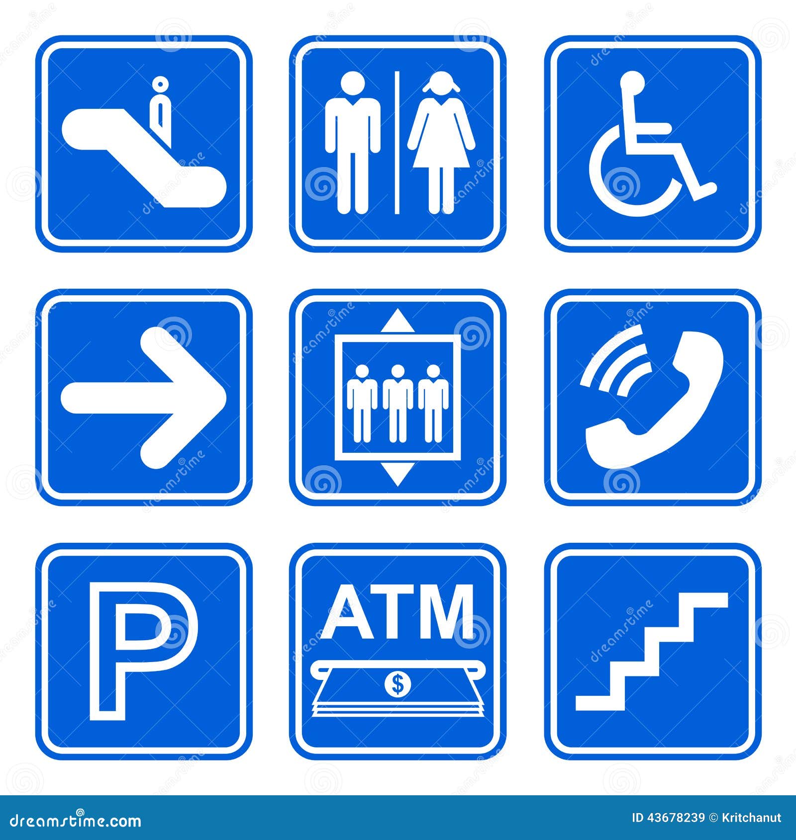 Public Service Sign Icon Set on Blue Background Stock Illustration ...