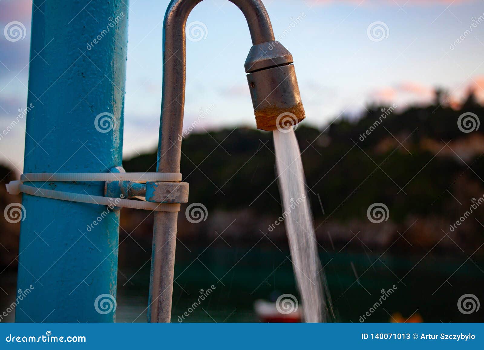 Public Shower on the Beach. Water Jet on the Shower Standing on the ...