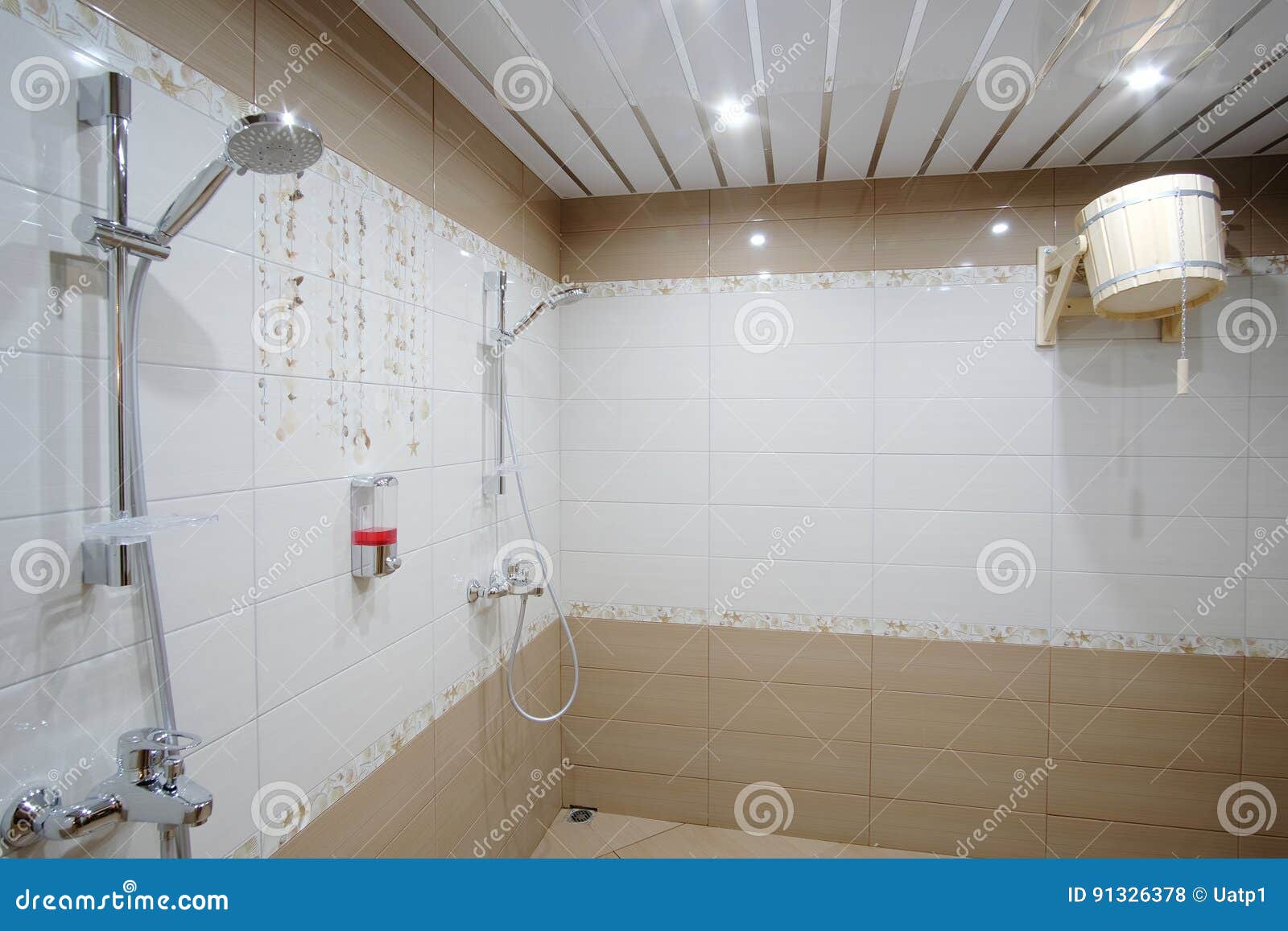 Public shower room stock photo. Image of water, interior - 91326378