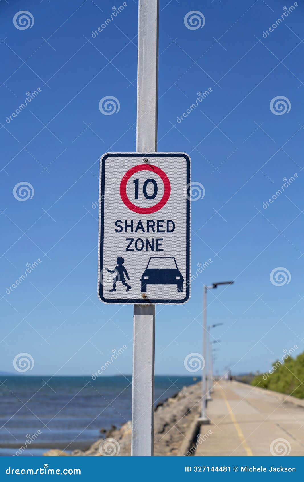Public Signage Warning of Shared Zone Stock Image - Image of white ...