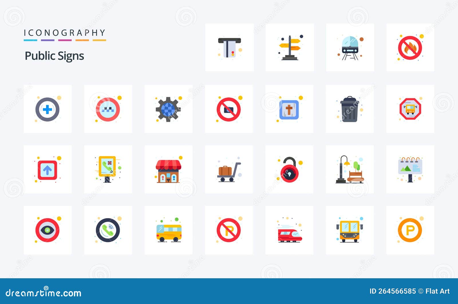 25 Public Signs Flat Color Icon Pack Stock Vector - Illustration of ...