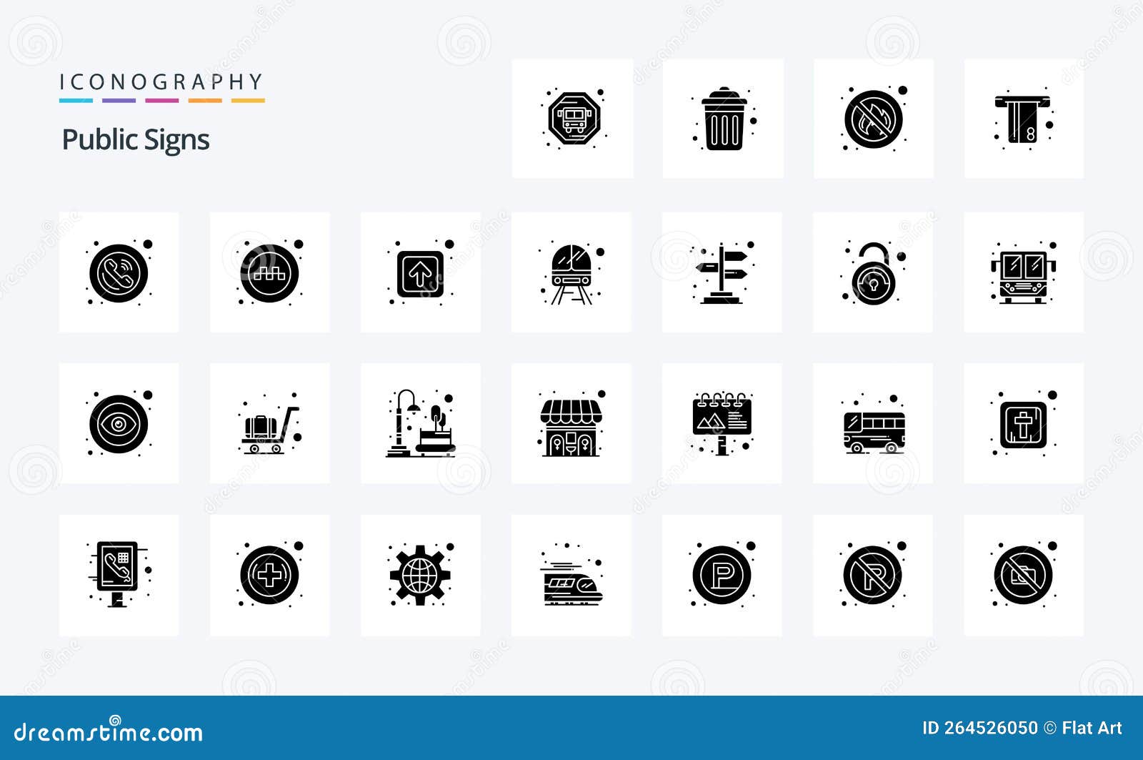 25 Public Signs Solid Glyph Icon Pack Stock Vector - Illustration of ...