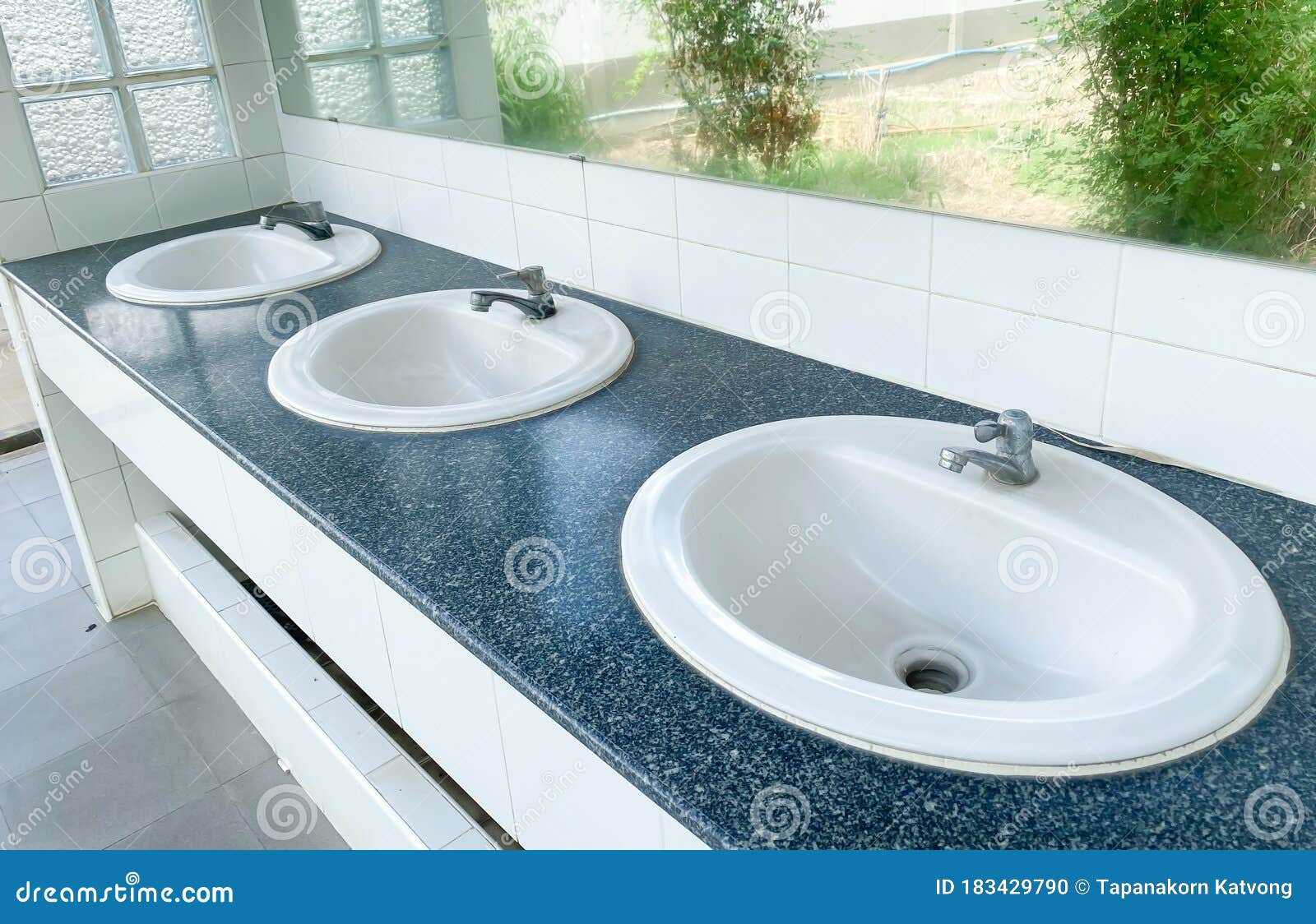 Public Sinks, Handwashers for People Using Public Toilets Stock Photo ...