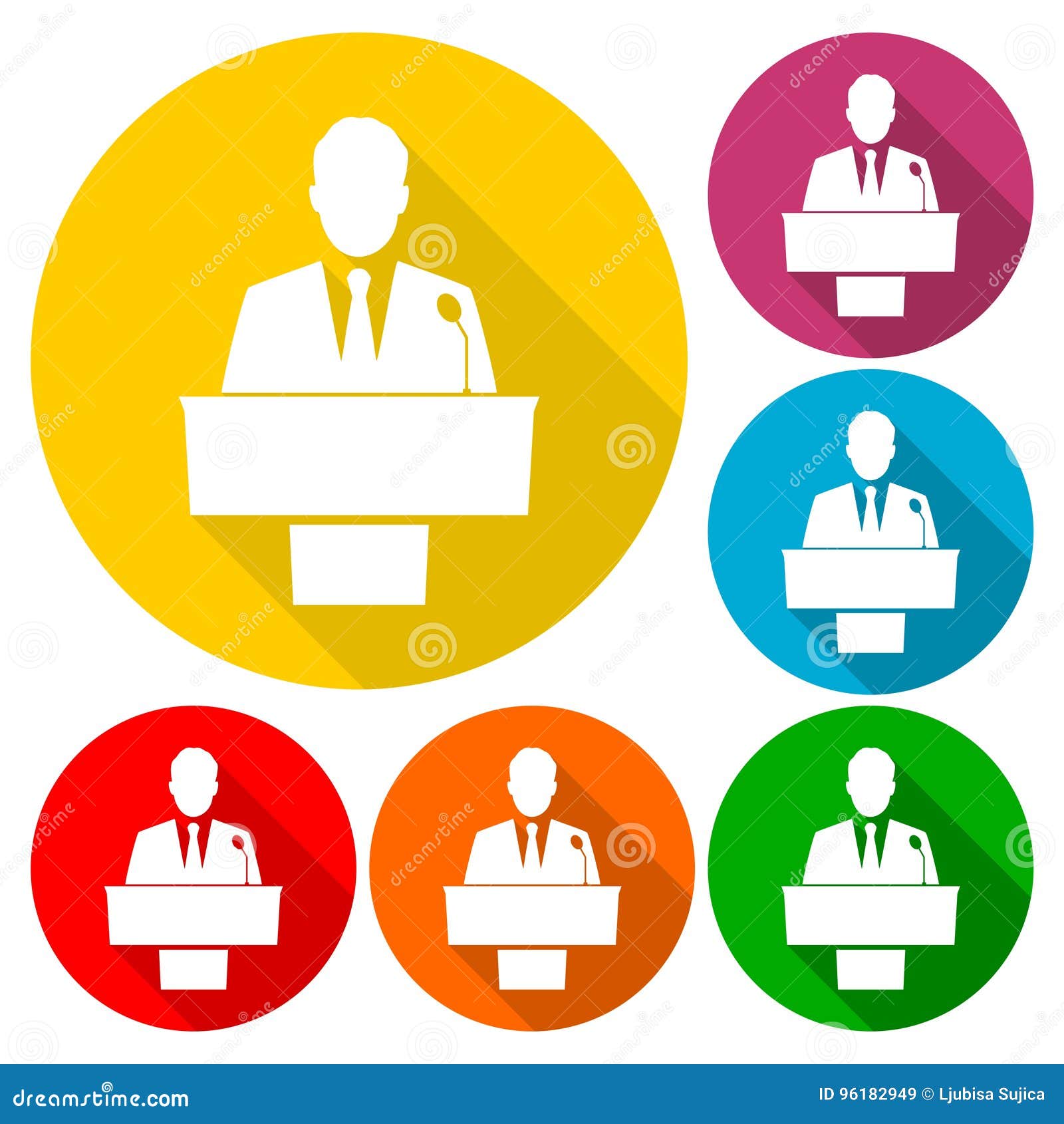 Public Speaker Icons Set with Long Shadow Stock Vector - Illustration ...