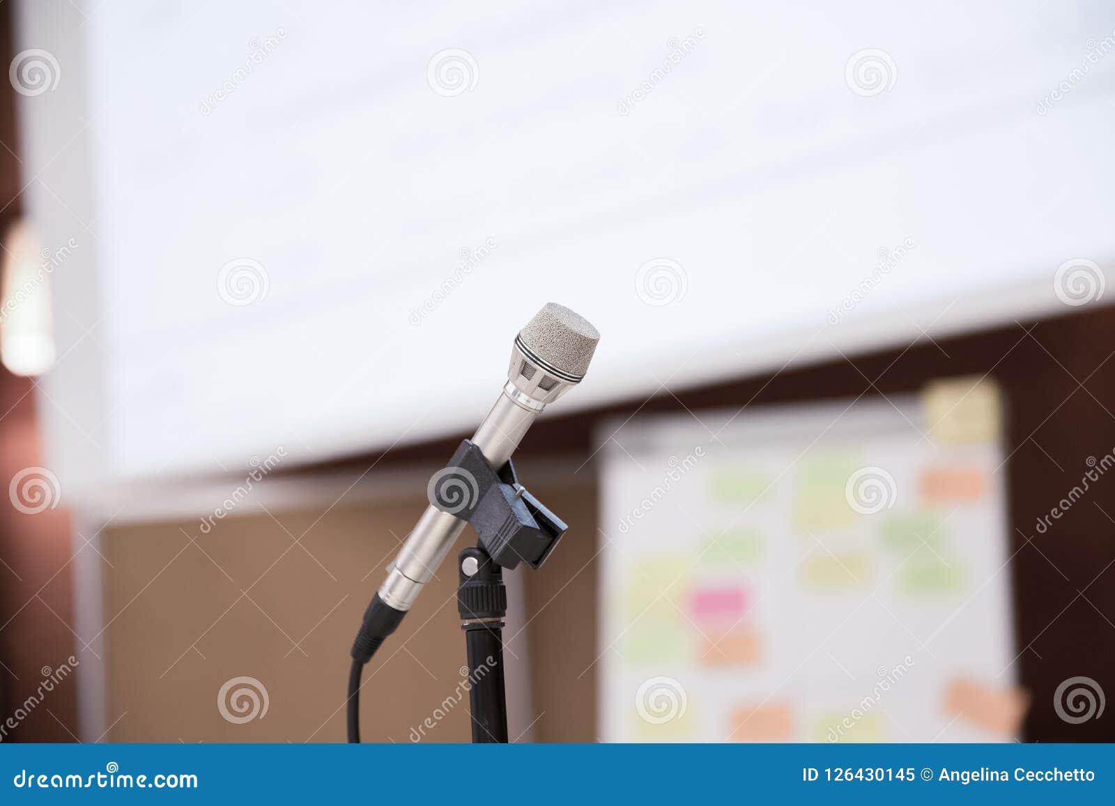 Public Speaker Microphone with White Projection Screen Stock Image ...