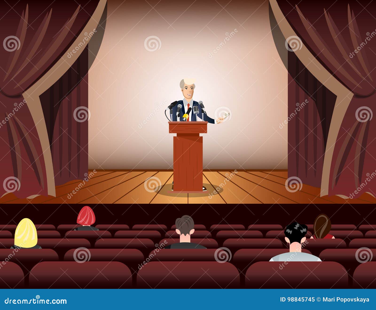 Public Speaker Speaking To Microphones on Stage Stock Vector ...