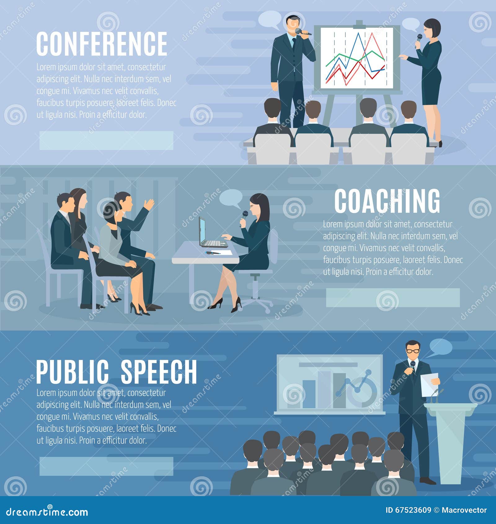 Public Speaking Flat Horizontal Banners Set Stock Vector - Illustration ...