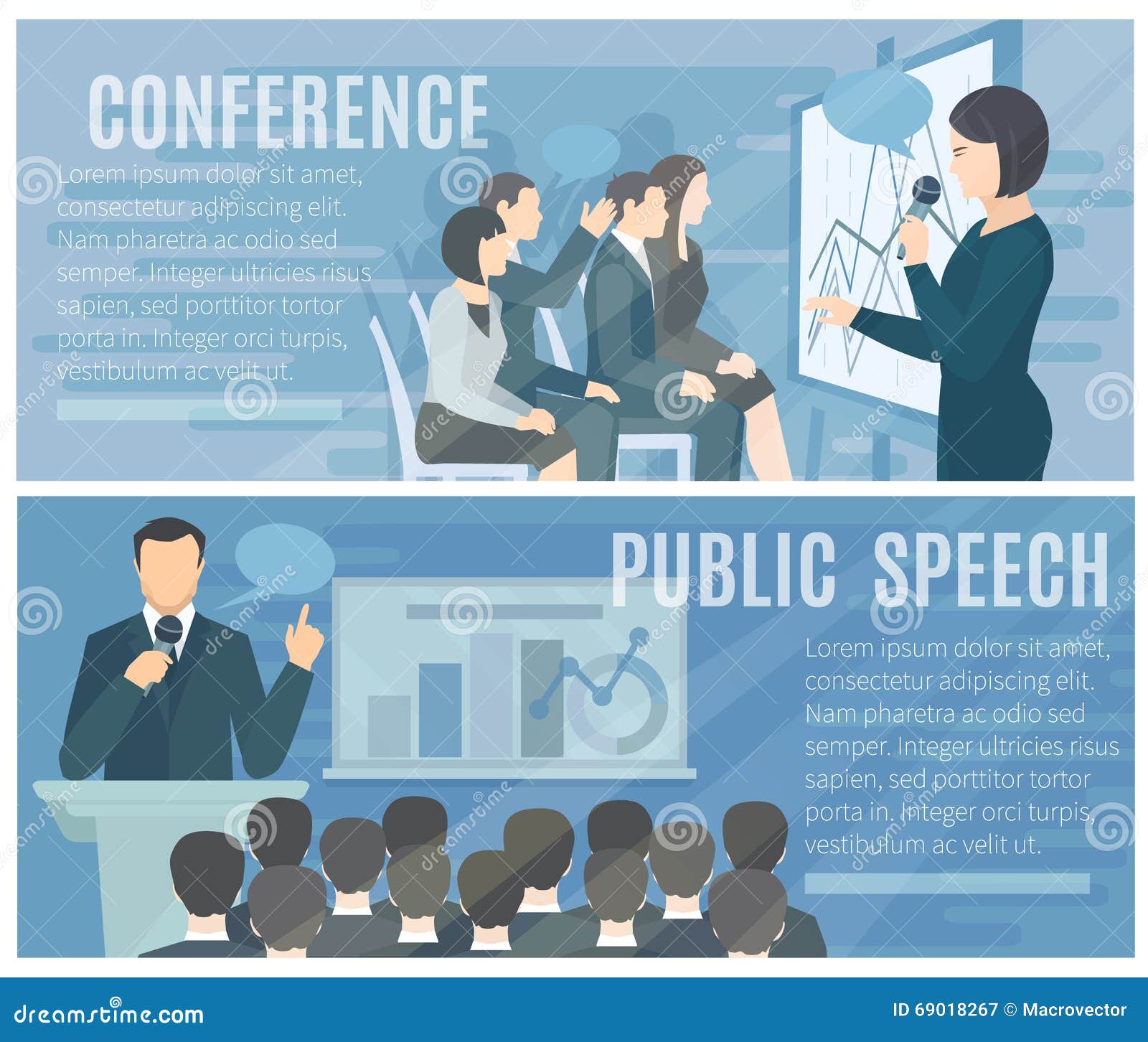 Public Speaking Flat Horizontal Banners Set Stock Vector - Illustration ...