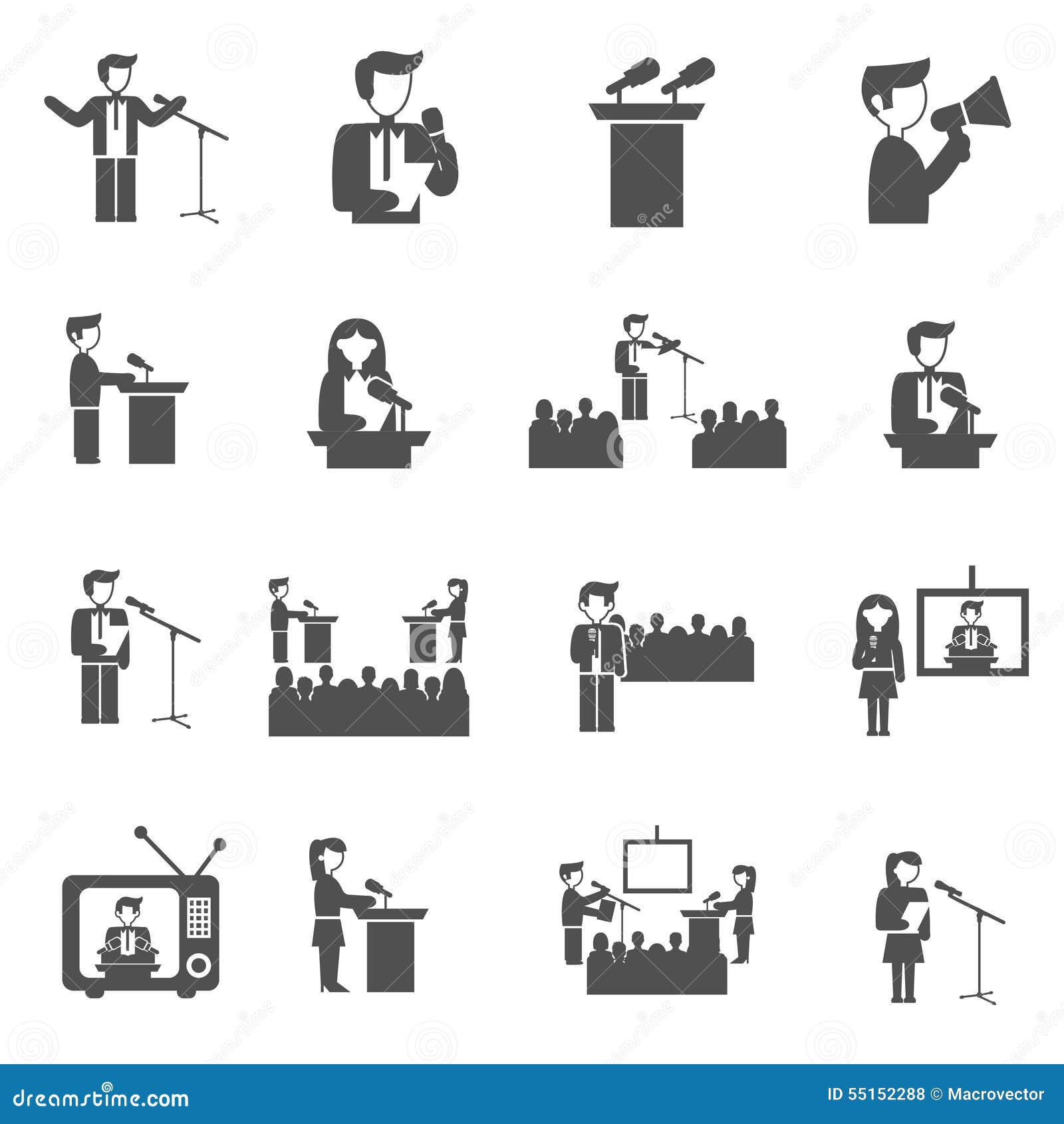 Public Speaking Icons Set stock vector. Illustration of icons - 55152288
