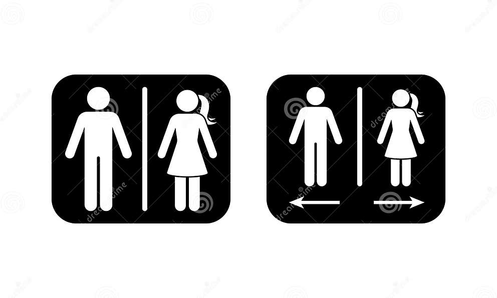 Public Toilet Man Woman Arrow Direction Icon Pictogram Restroom Access Sign Symbol Stick Figure