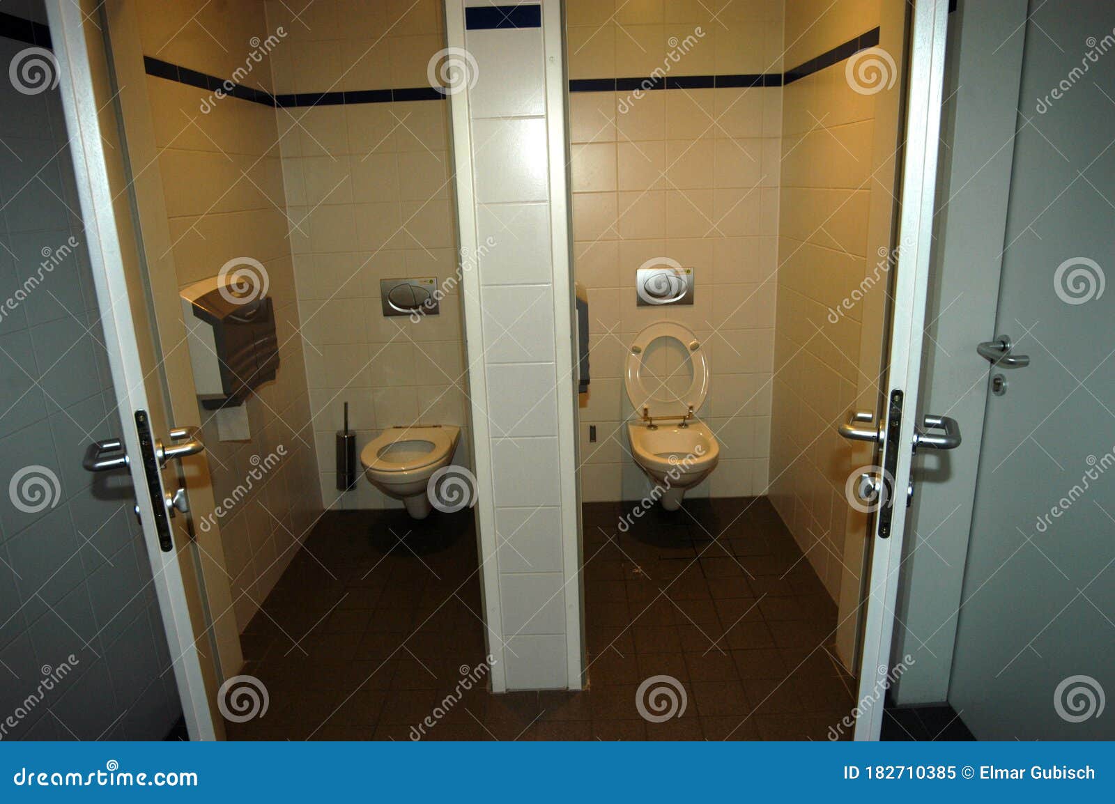 Public Toilet with Open Doors Stock Image - Image of faeces, latrine ...