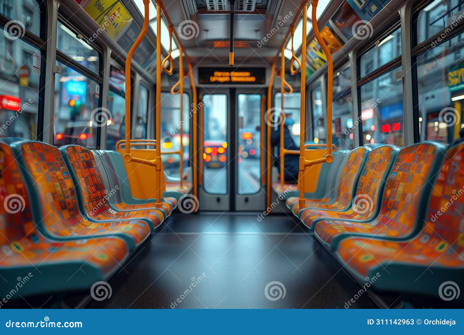 A Public Transit Bus with Numerous Seats Occupied by Passengers Stock ...