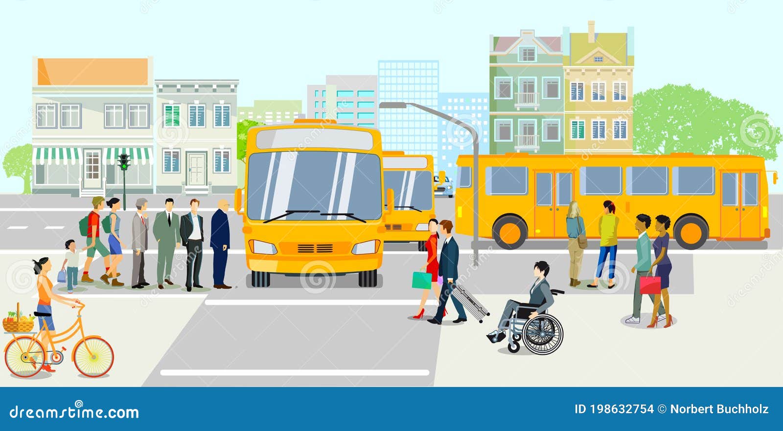 Public Transport with Bus Stop, Illustration Stock Vector ...