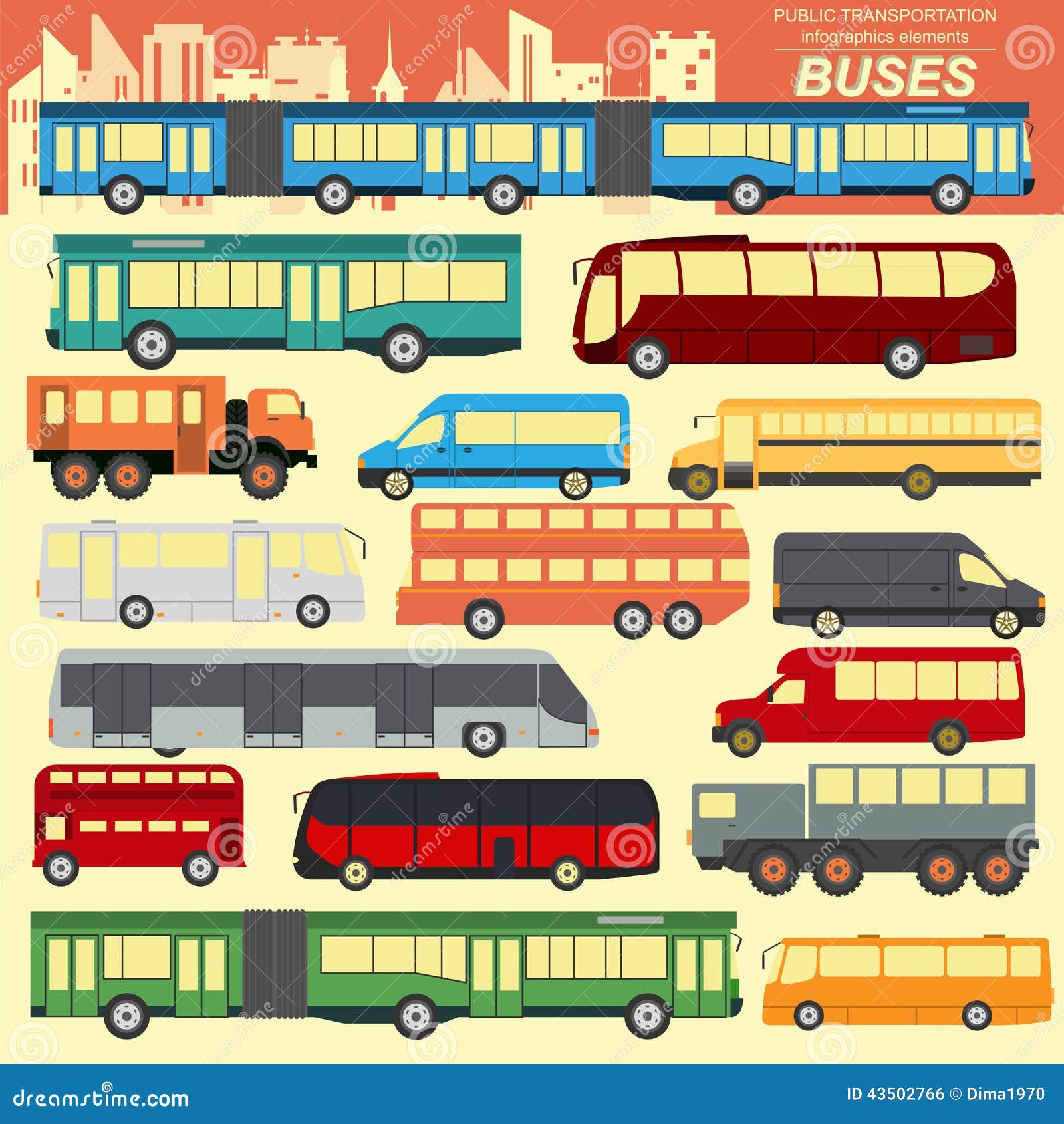 Public Transportation, Buses. Set Elements Infographics Stock Vector ...