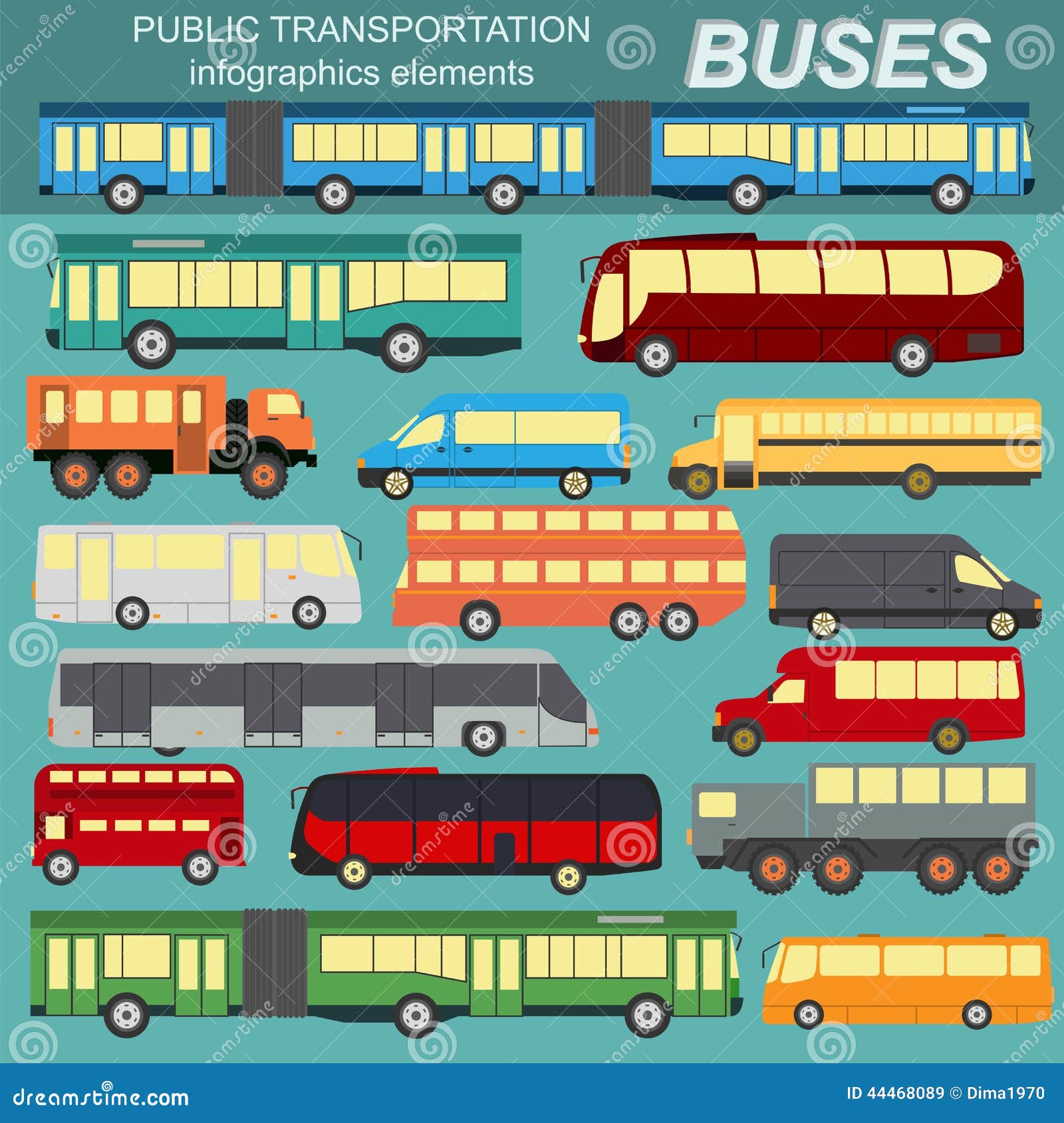 Public Transportation, Buses. Set Elements Infographics Stock Vector ...