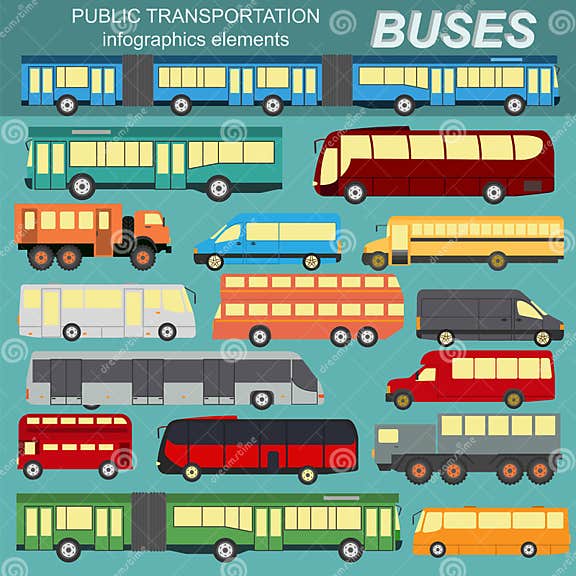 Public Transportation, Buses. Set Elements Infographics Stock Vector ...