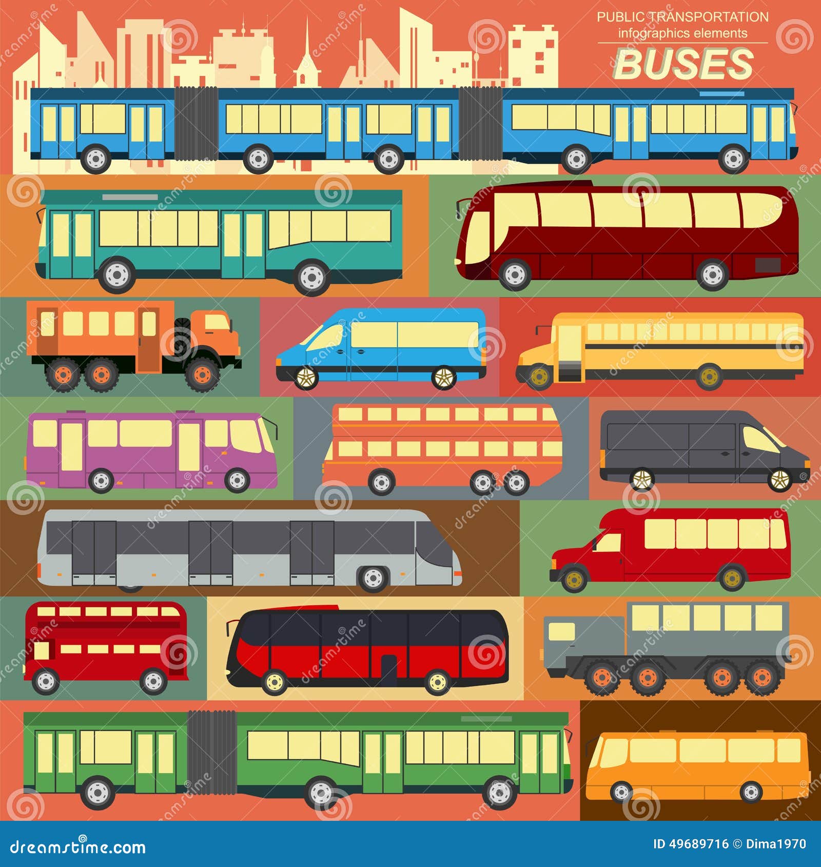 Public Transportation, Buses. Set Elements Infographics Stock Vector ...