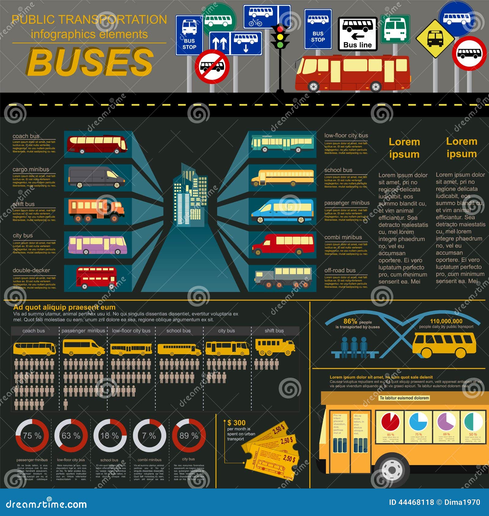 Public Transportation Ingographics. Buses Stock Vector - Illustration ...