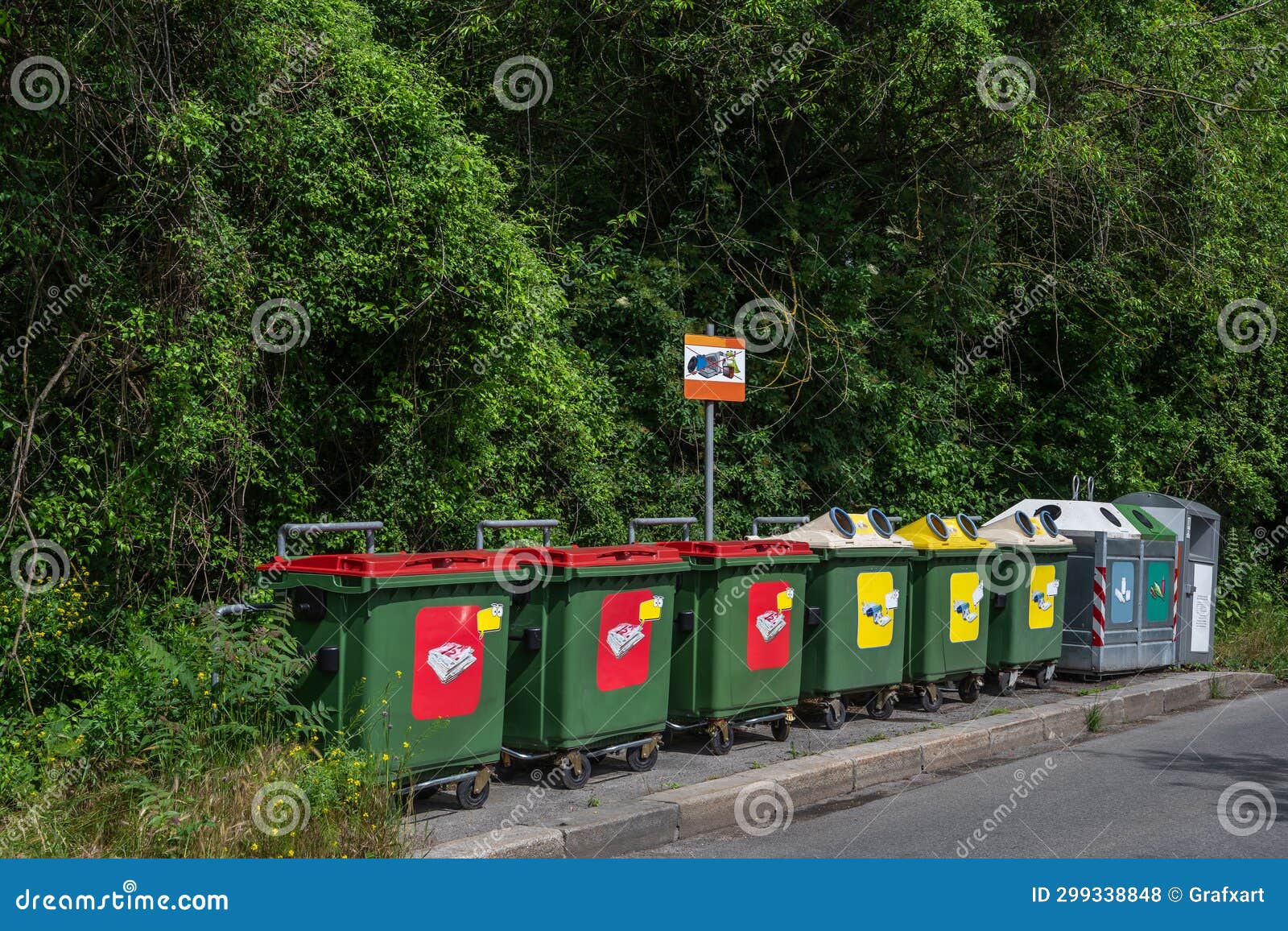 Waste Separation in Different Collection Containers in Front of Forest ...