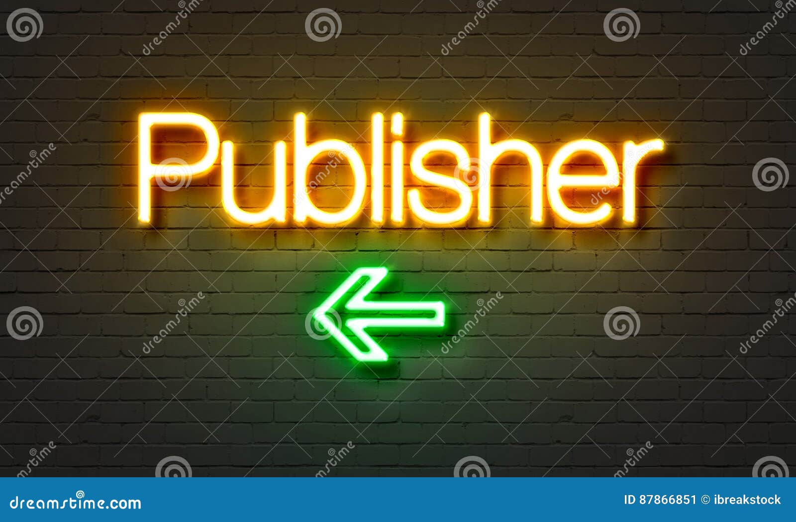 Publisher Neon Sign on Brick Wall Background. Stock Illustration ...