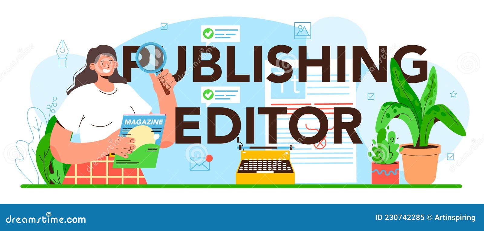 Publishing Editor Typographic Header. Journalist Working on Magazine ...