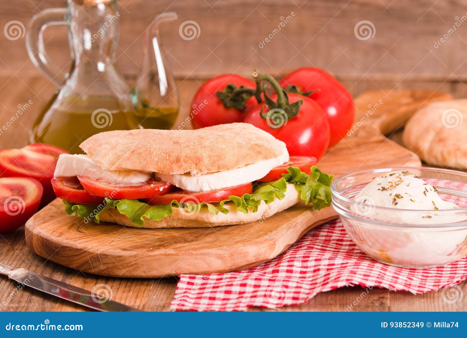 Puccia Bread with Mozzarella and Tomato. Stock Image - Image of italy ...