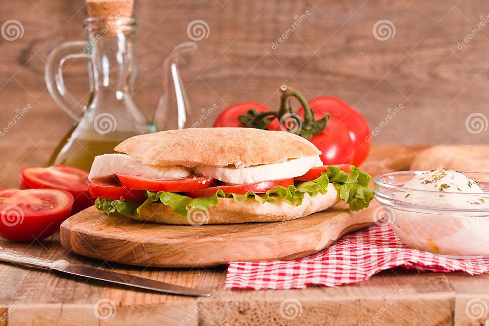 Puccia Bread with Mozzarella and Tomato. Stock Image - Image of italy ...