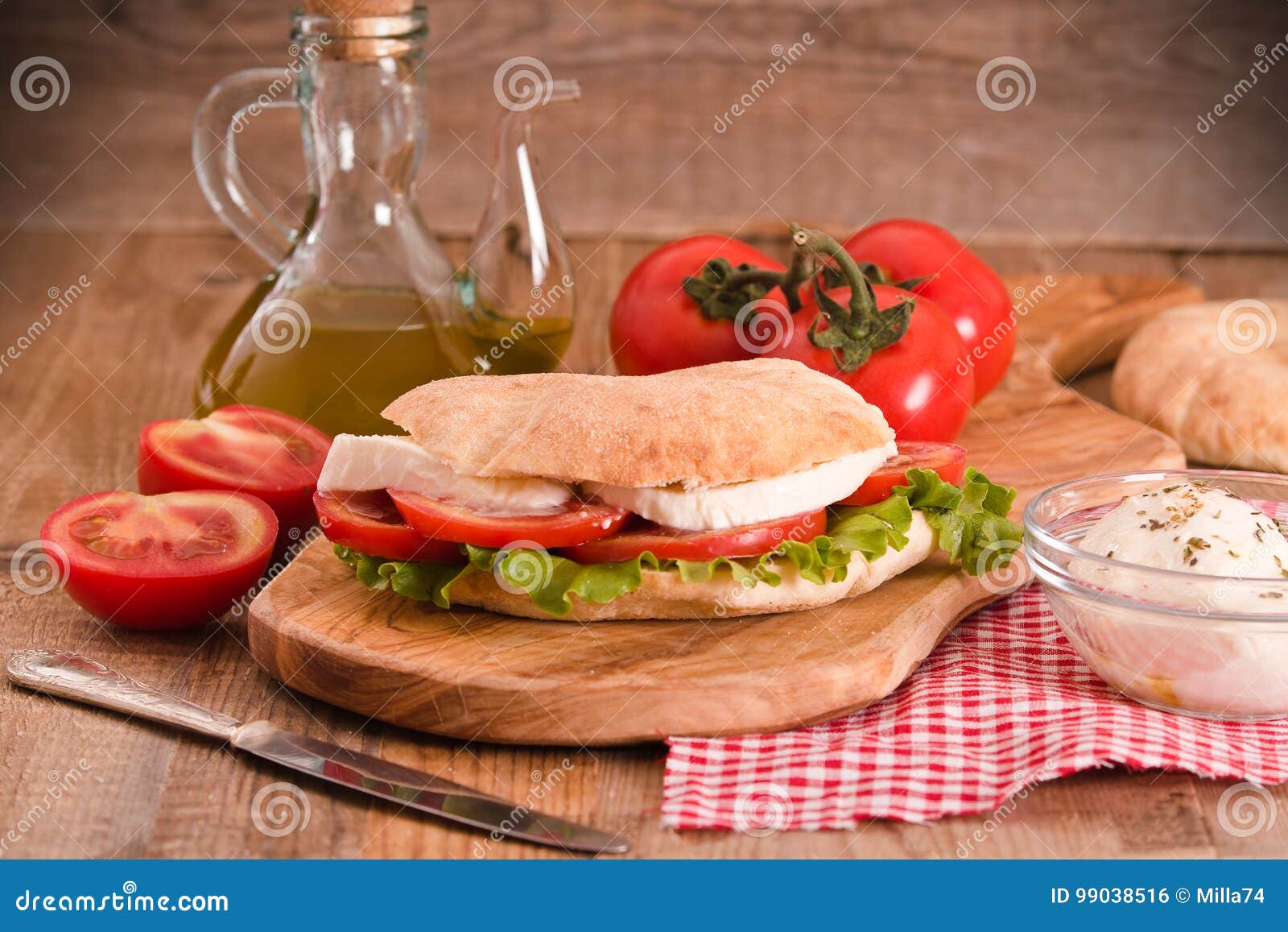 Puccia Bread with Mozzarella and Tomato. Stock Photo - Image of ...