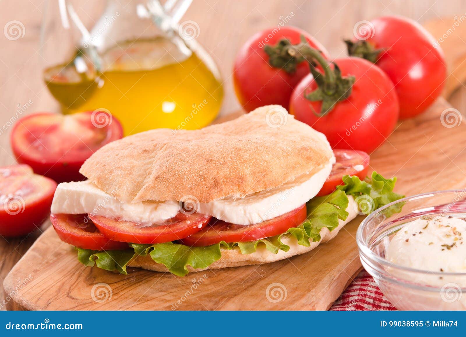 Puccia Bread with Mozzarella and Tomato. Stock Image - Image of gourmet ...