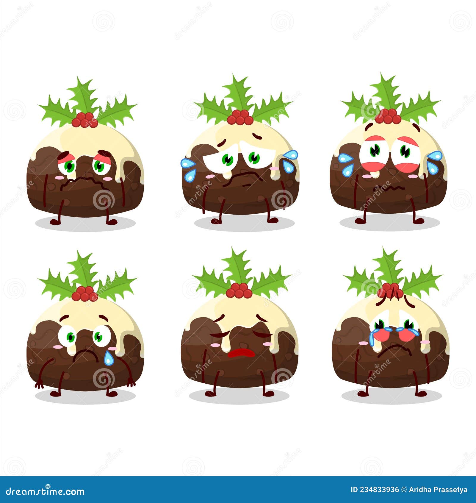 Pudding Cake Christmas Cartoon Character with Sad Expression Stock ...