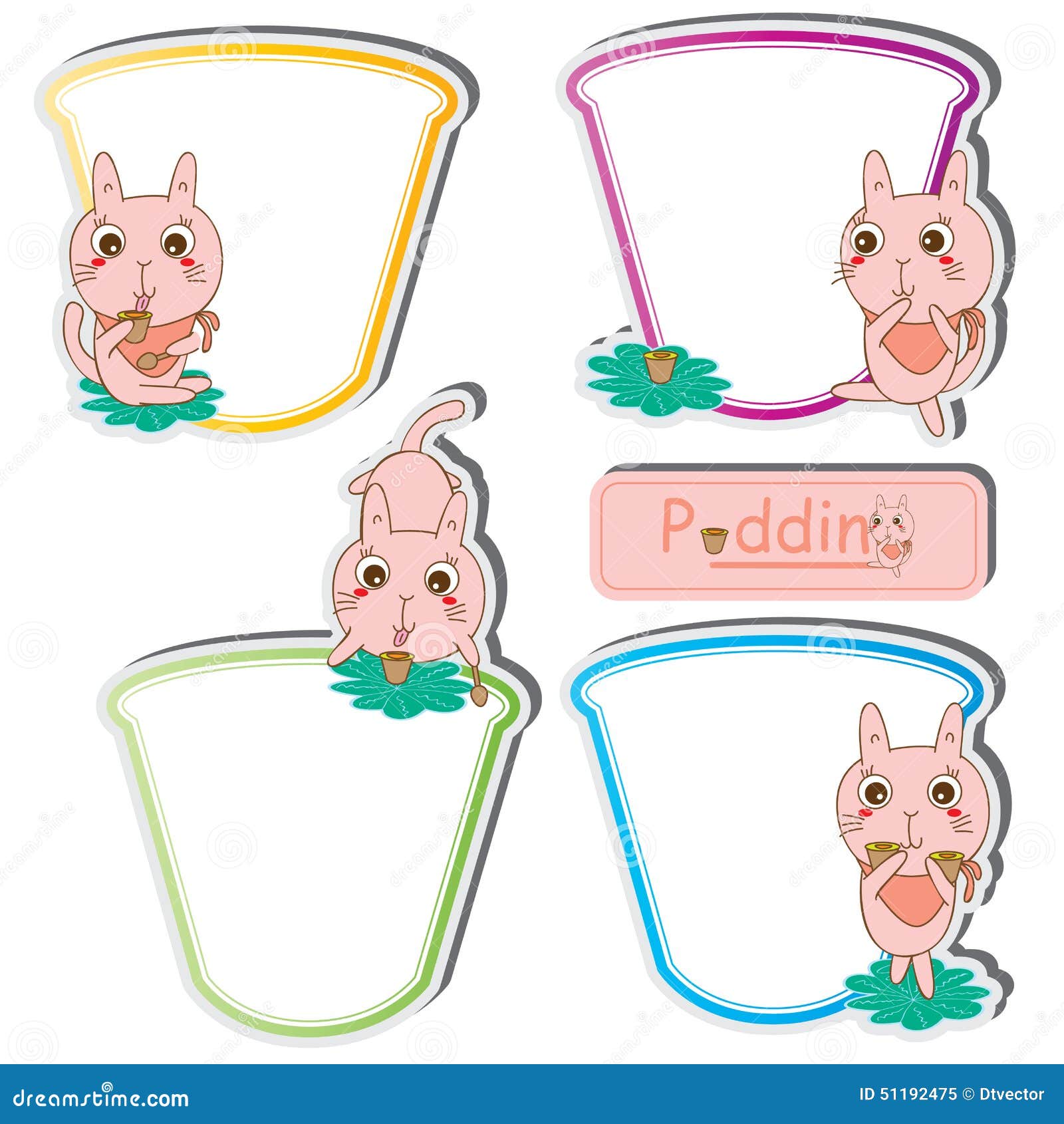 Pudding Cat Sticker Label Cartoon Vector | CartoonDealer.com #51192475