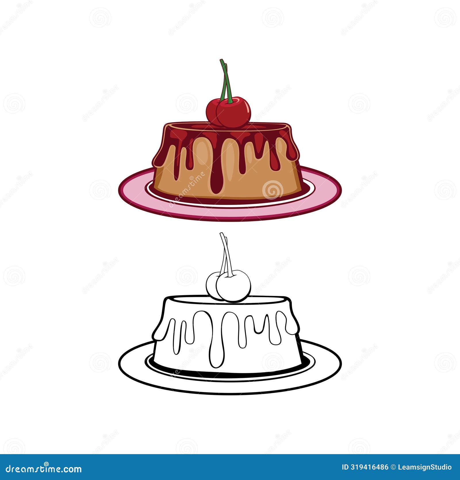 Pudding Cherry Cake Design Illustration Stock Vector - Illustration of ...